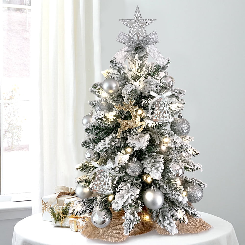 2FT Mini Christmas Tree Tabletop Artificial Christmas Trees with String ...