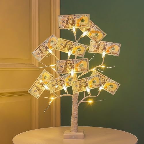 2FT Money Tree with Holder,24LED Lighted Birch Tree Table Centerpiece ...