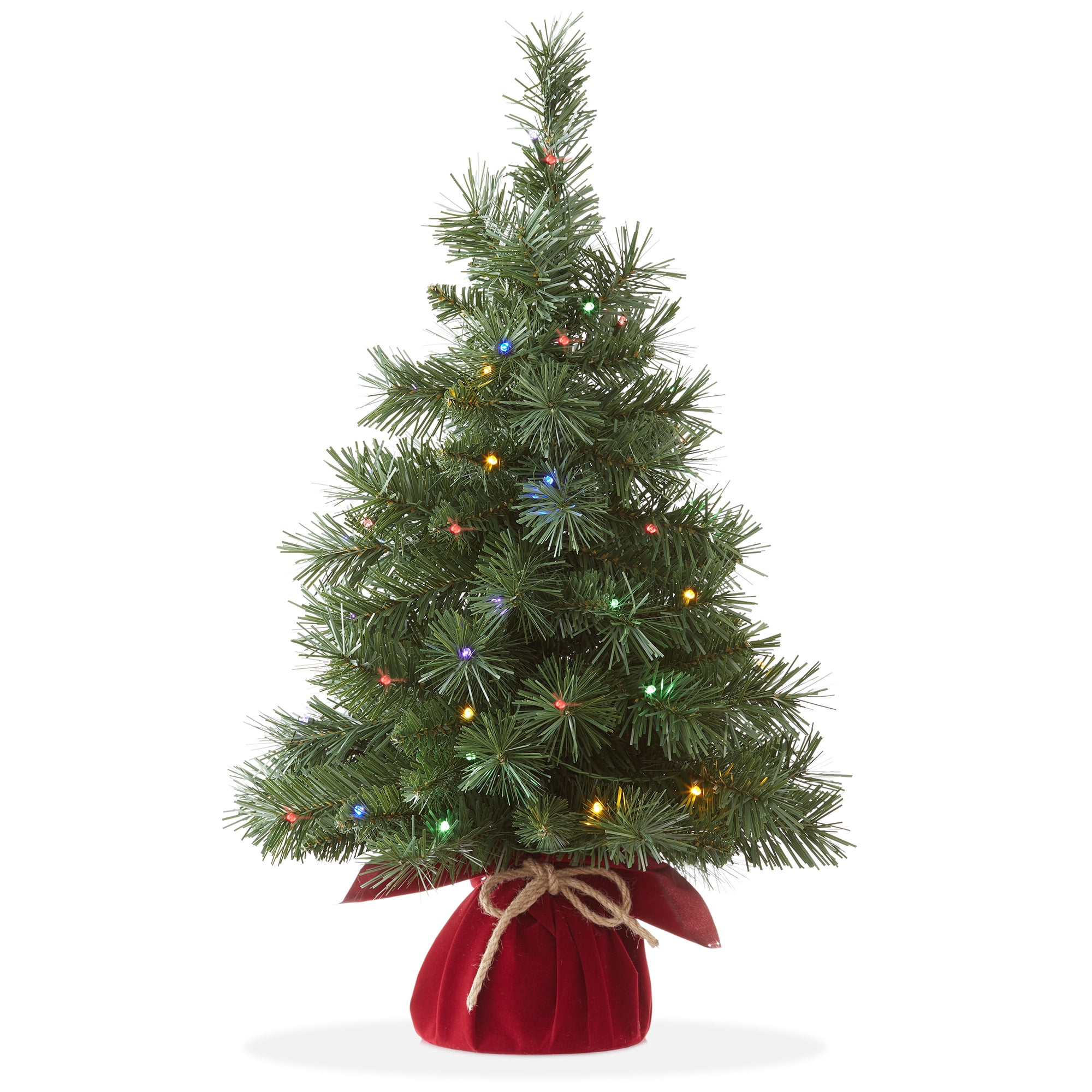2FT Pre-Lit Artificial Mini Christmas Tree, Green Fir Tabletop Tree ...