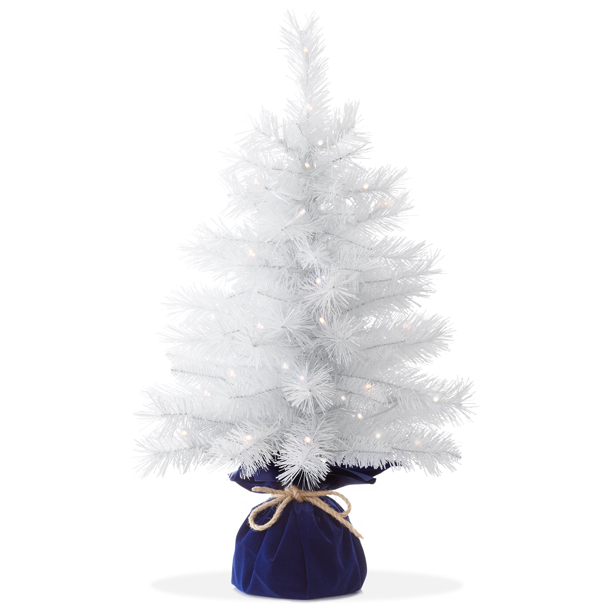 2FT Pre-Lit Artificial Mini Christmas Tree, White Tabletop Tree with ...