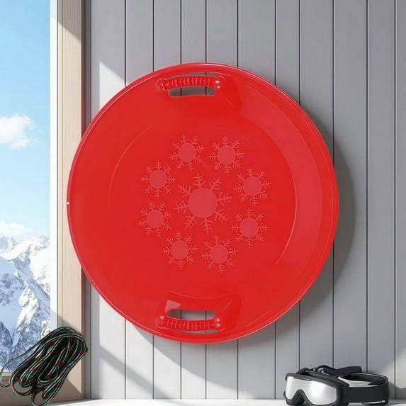 2FT Red Round Snow Sled, Portable Toboggan with Easy-Grip Rope for Kids ...