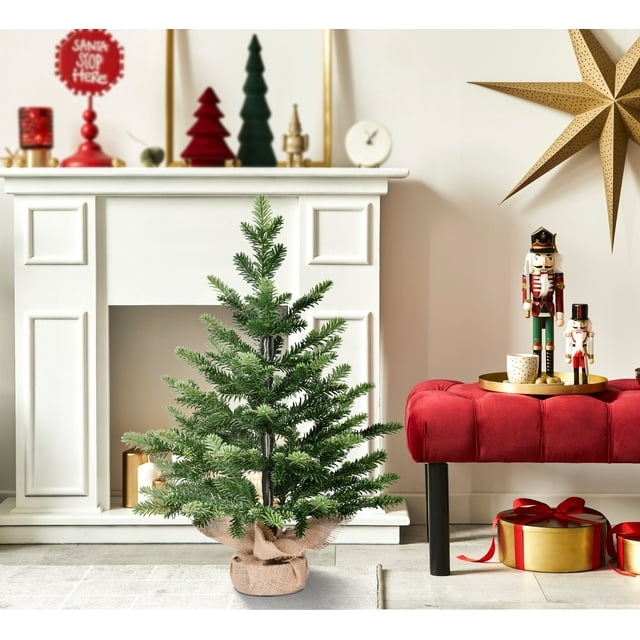 2FT Small Tabletop Christmas Tree with 230 Realistic PE Green Branches ...