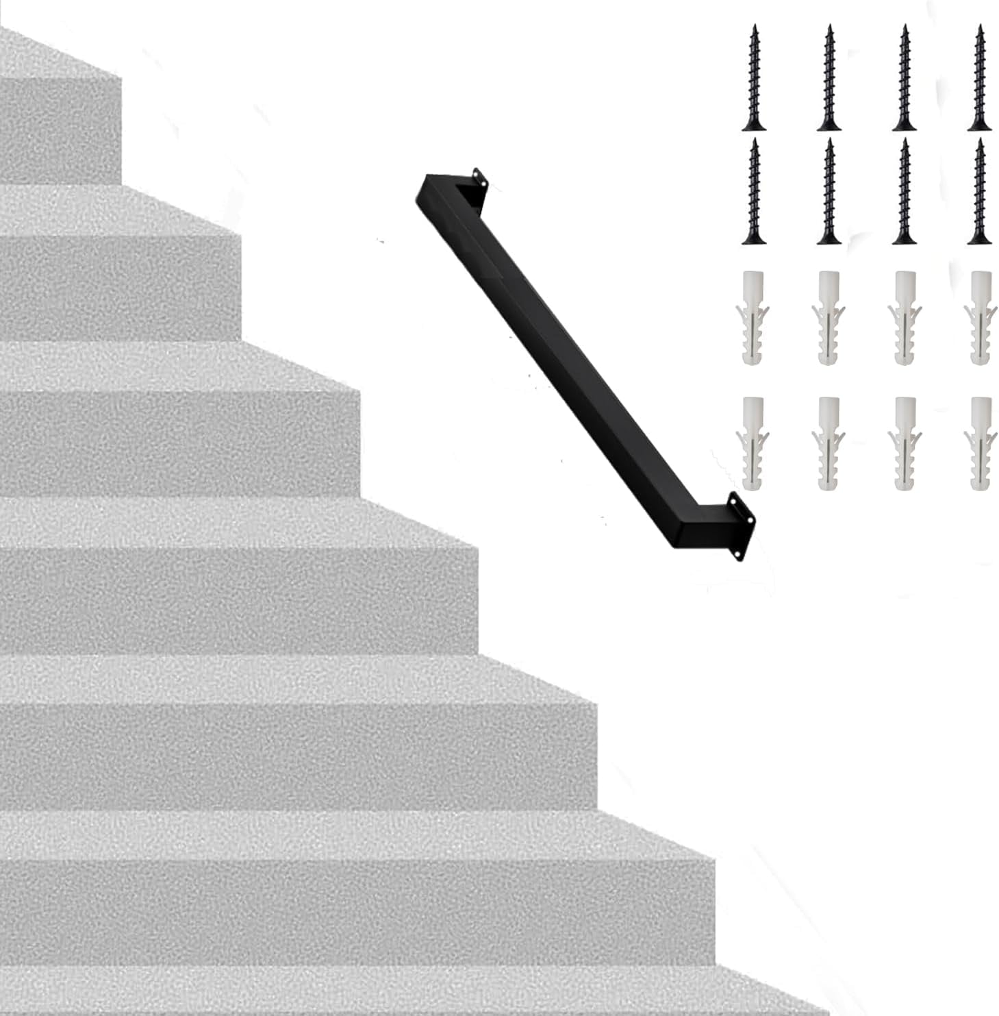 2FT Square Stair Railing Indoor, Black Wall Mount Handrail for ...