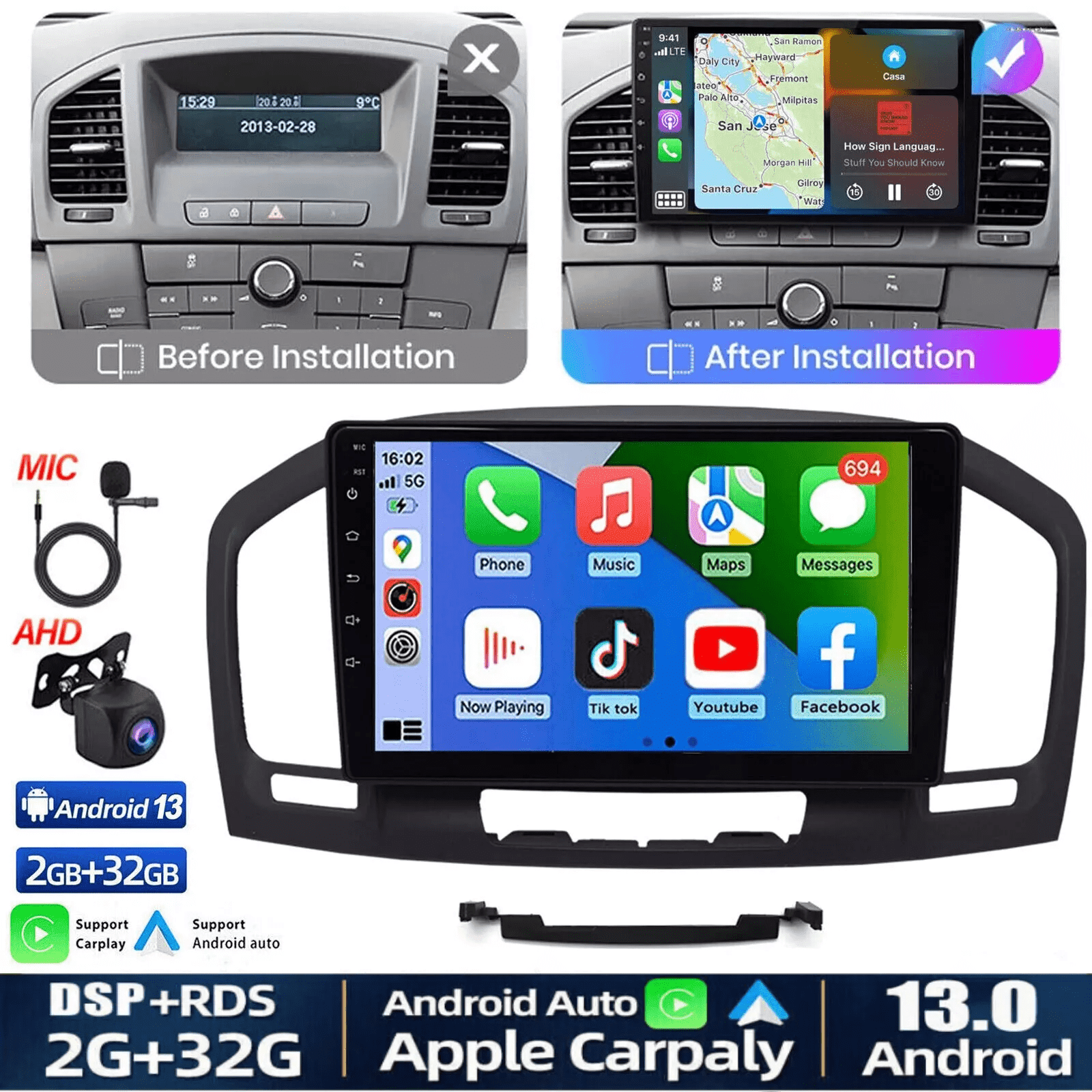 2G+32G 9" Android 13 Car Stereo Radio for Buick Regal 2009-2013 ...