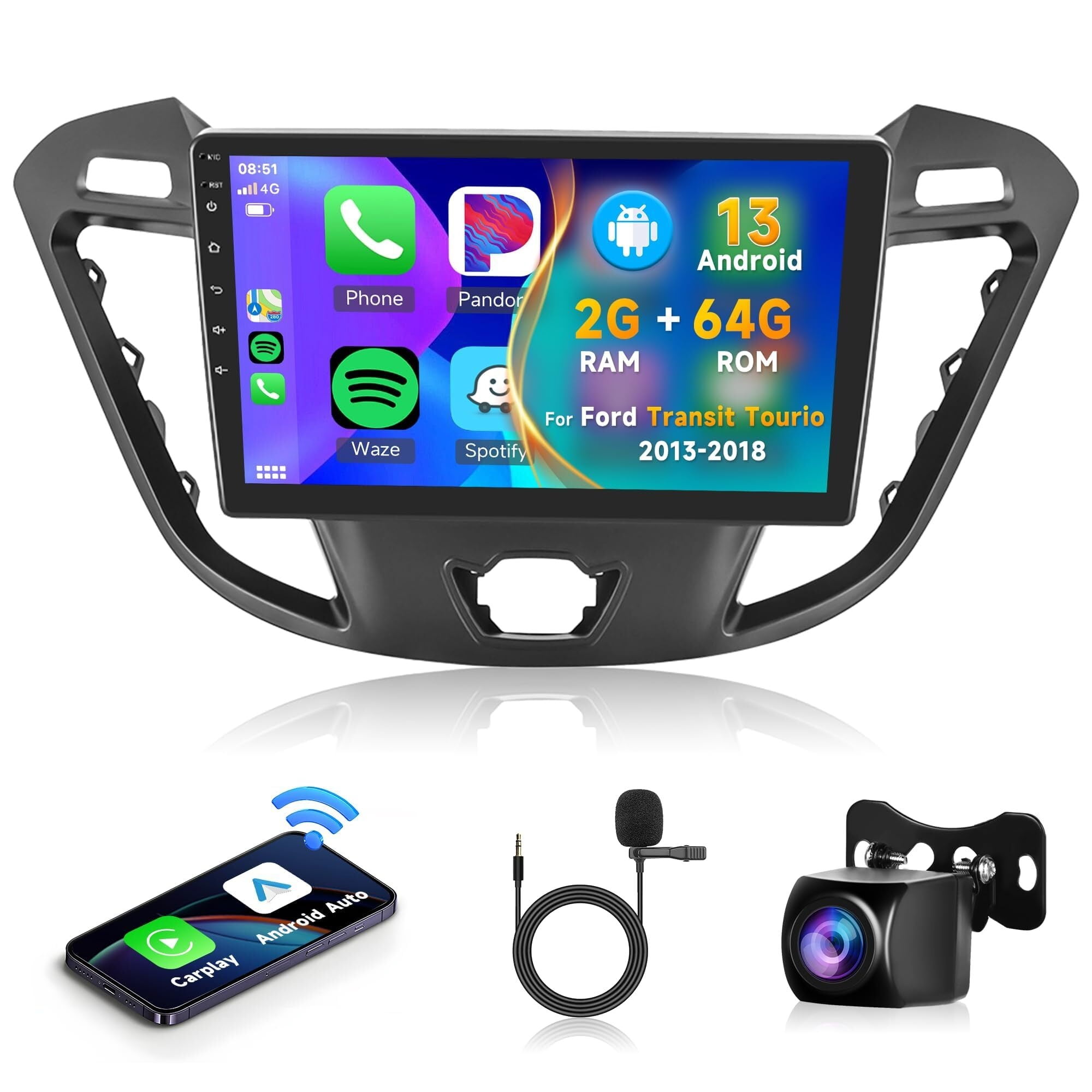 2G 64G 8 Core Android Car Stereo for Ford Transit Custom Tourneo 2013 ...