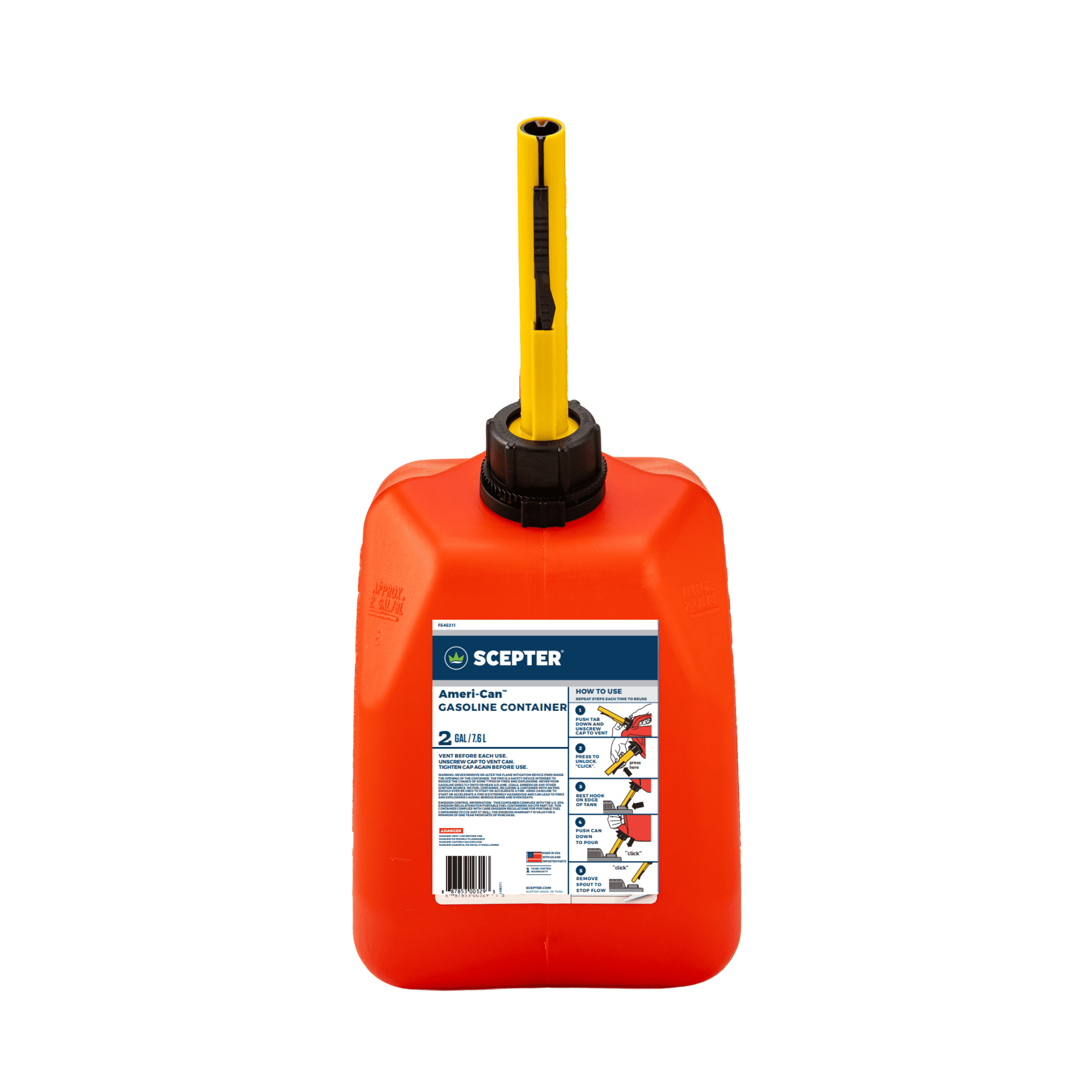 Scepter Ameri-Can FG4G213 2 Gallon Gas Can with Easy-Flo Spout, Red ...