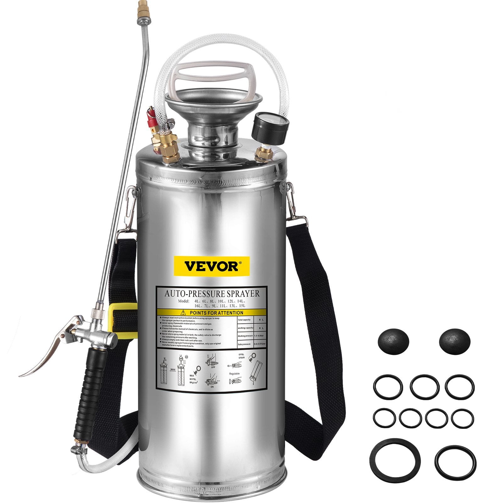 2Gal Stainless Steel Sprayer, Set with 20" Wand& Handle& 3FT Reinforced ...
