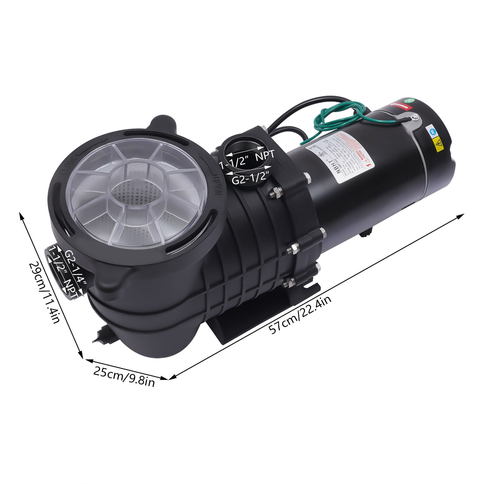 2HP 1500W Swimming Pool Pump, Low Noise, 118.8GPM, 3450r/min, Pool Pump ...
