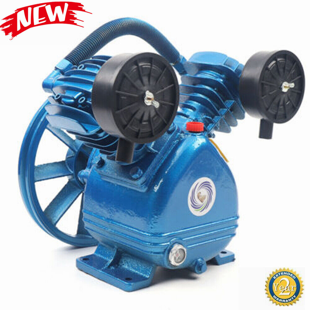 2HP 8Bar 2 Piston V-Style Twin Cylinder Air Compressor Pump Motor Head ...