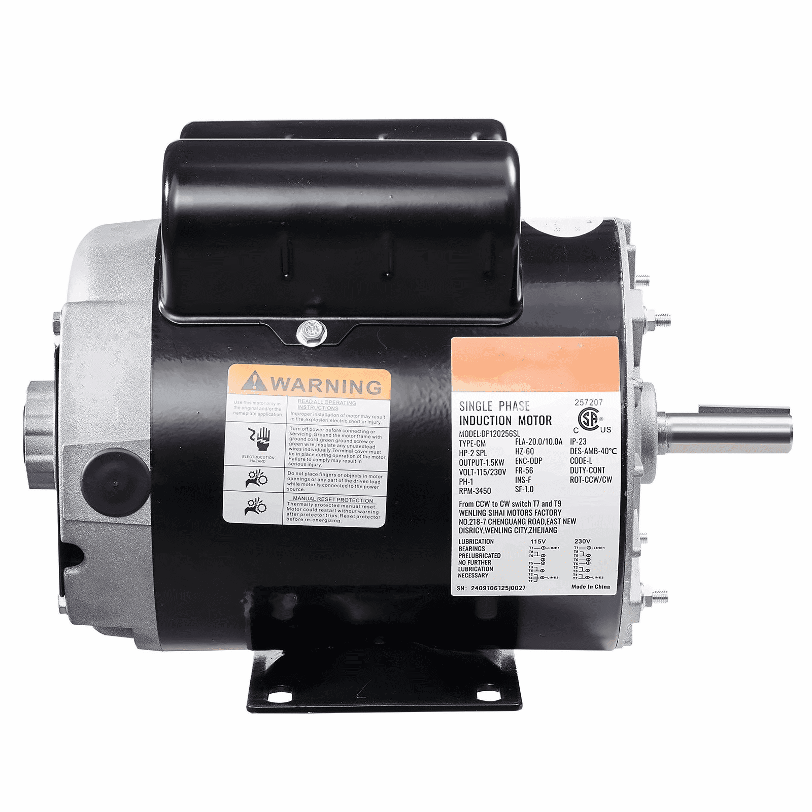 2HP Air Compressor Motor 115/230V - 3450RPM 56 Frame CW/CCW ...