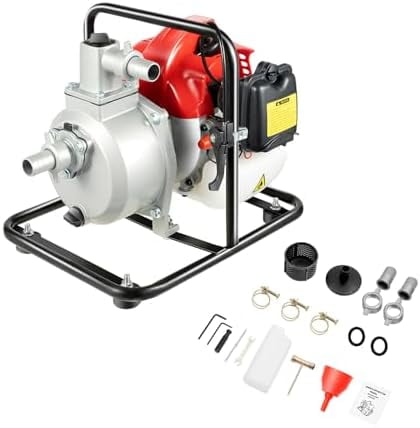 2HP Gas Powered Water Pump, 1 Inch Trash Pump, 43cc 2-Stroke Gas Water ...