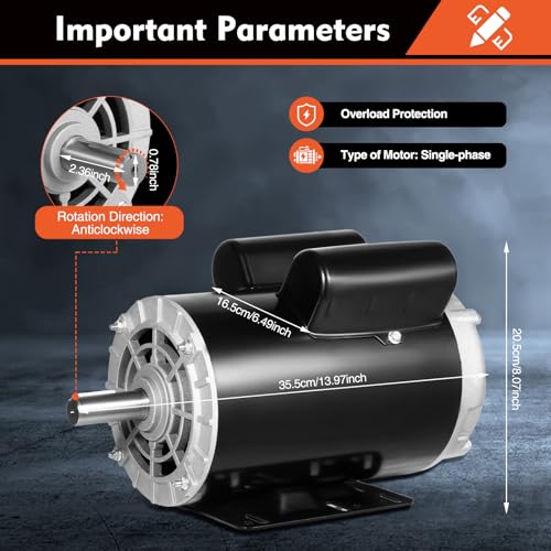 2HP SPL 3450 RPM P56 Frame 1 Phase Air Compressor 60 Hz Thermally ...