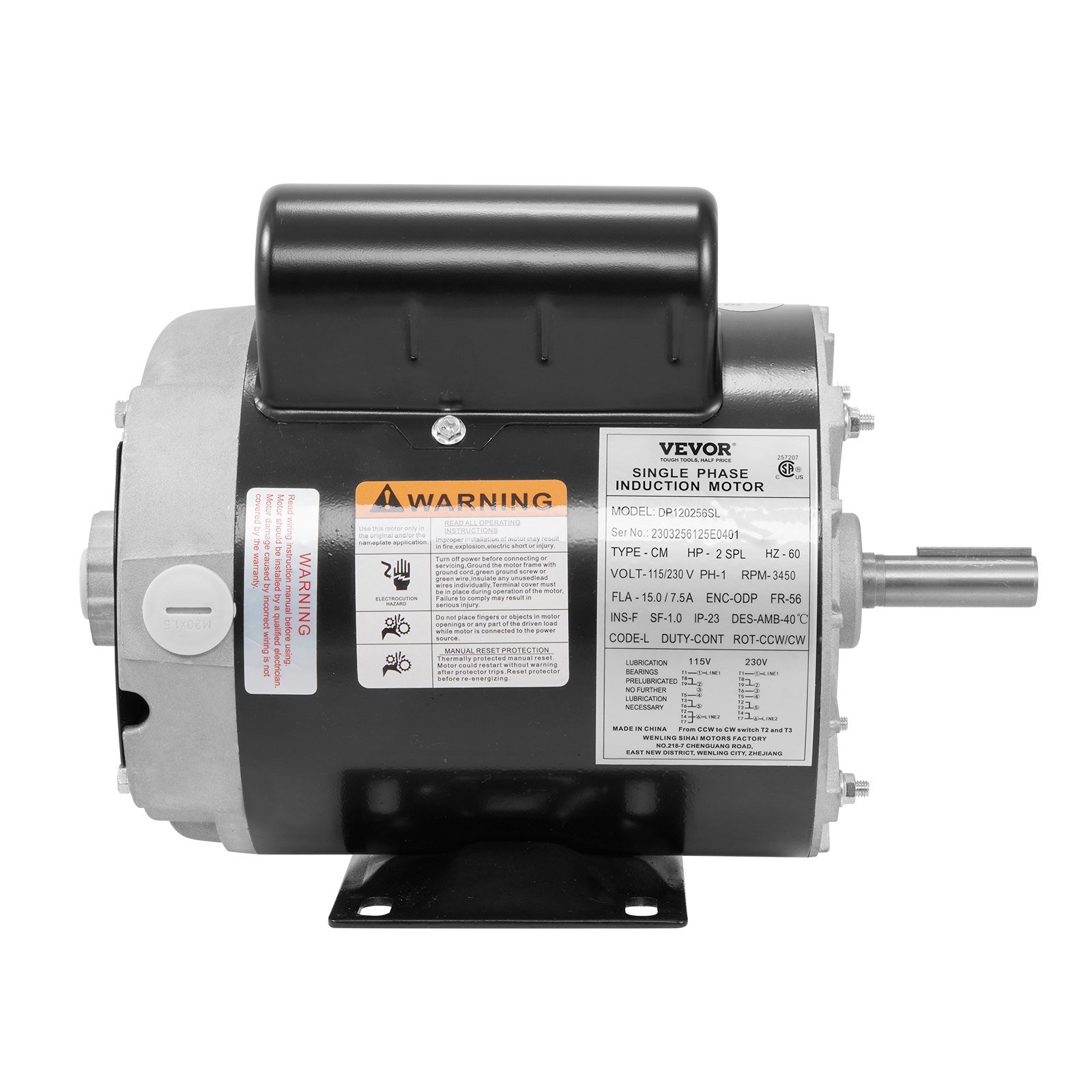 2HP SPL Air Compressor Electric Motor, 115/230V, 15/7.5Amps, 56 Frame ...