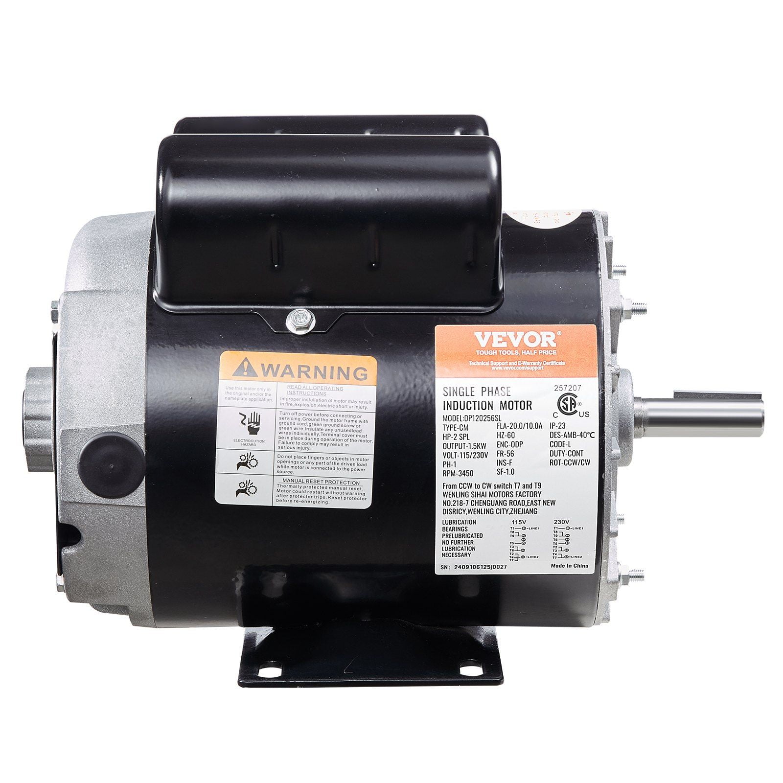 2HP SPL Air Compressor Motor 115/230V 20/10A 3450RPM 56 Frame CW/CCW ...