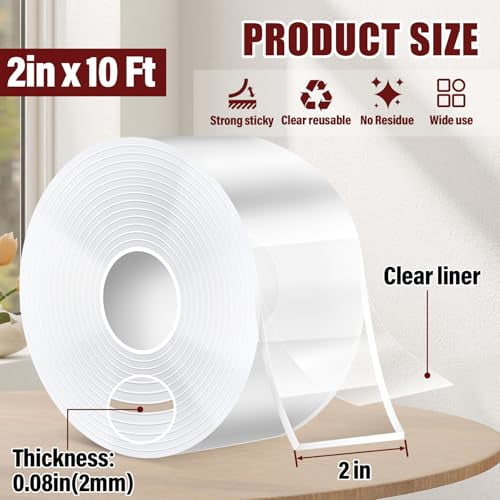 2In x 10Ft Heavy Duty Double Sided Tape, Removable Nano Tape ...