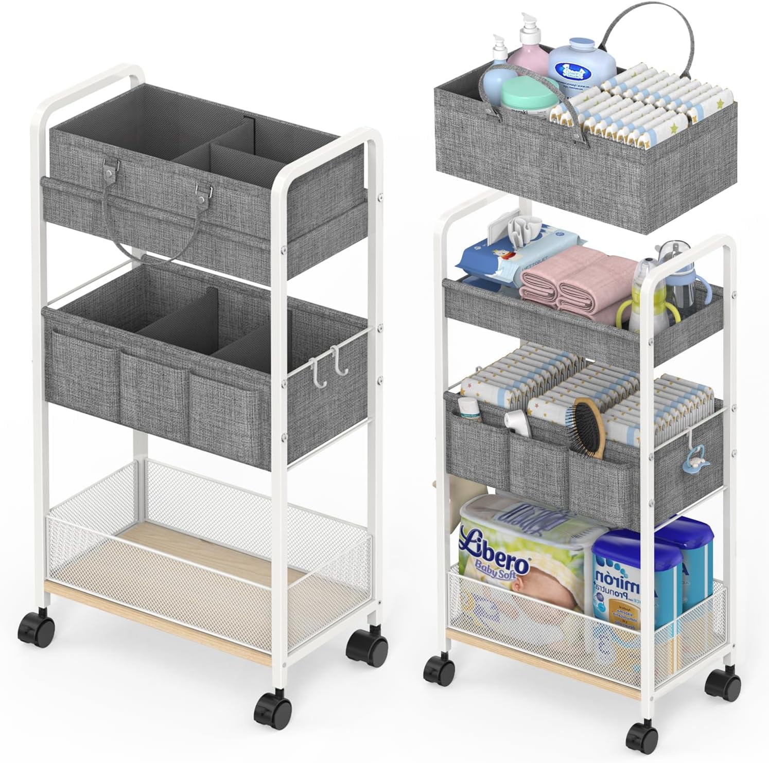 2In1 Baby Diaper Caddy & 3-Tier Rolling Diaper Cart, Diaper Caddy ...