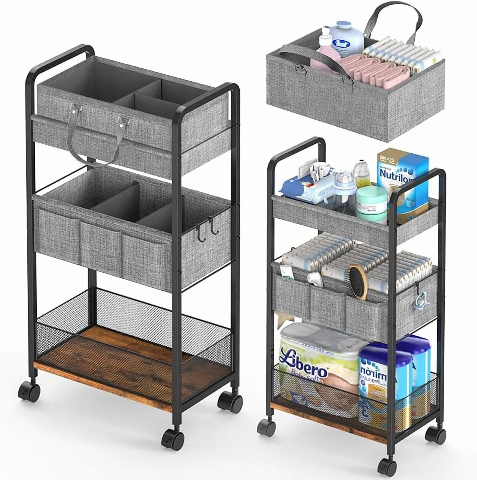 2In1 Baby Diaper Caddy & 3-Tier Rolling Diaper Cart, Diaper Caddy ...