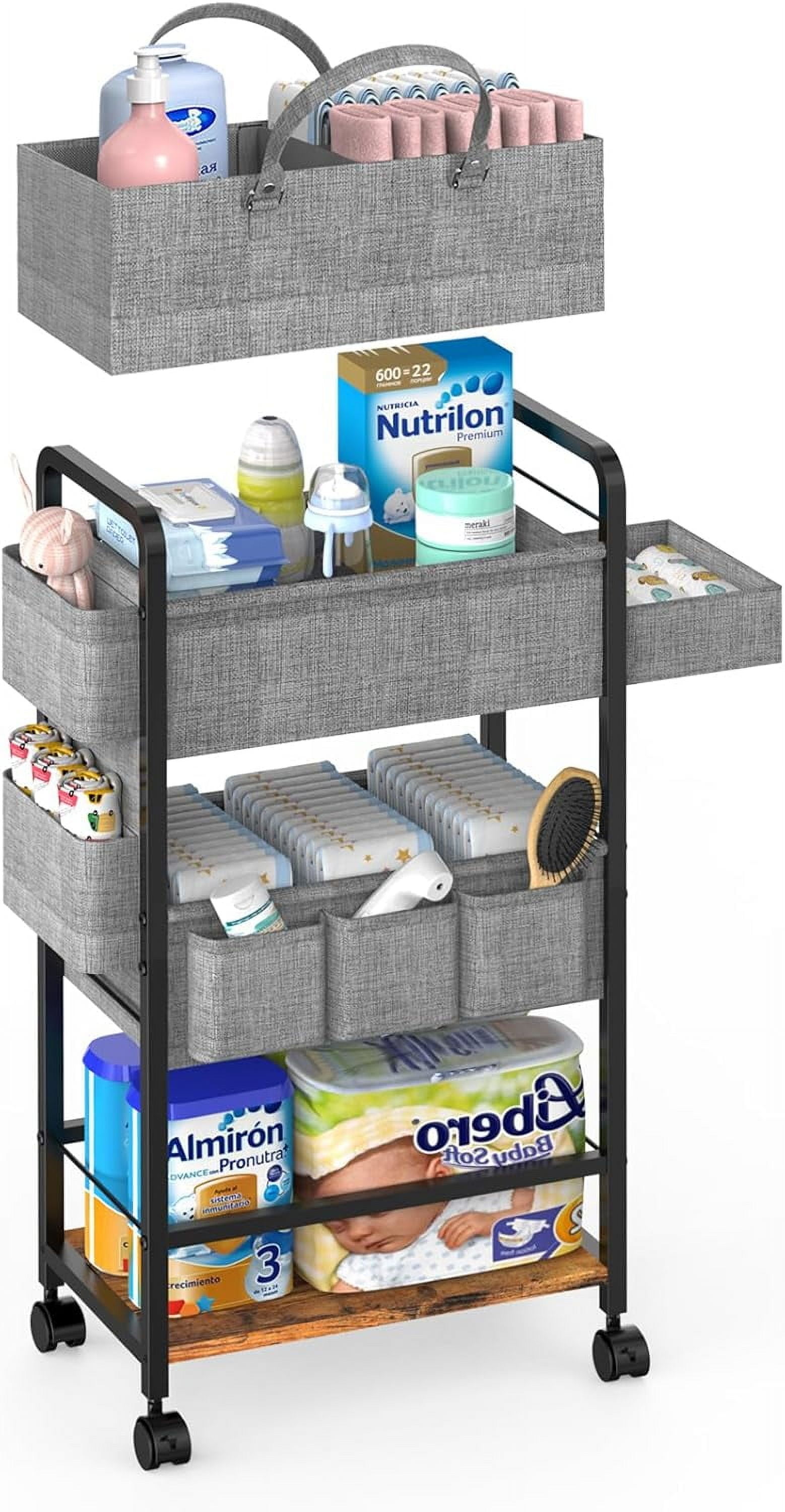 2In1 Baby Diaper Caddy & 4-Tier Diaper Cart Organizer With Wheels ...