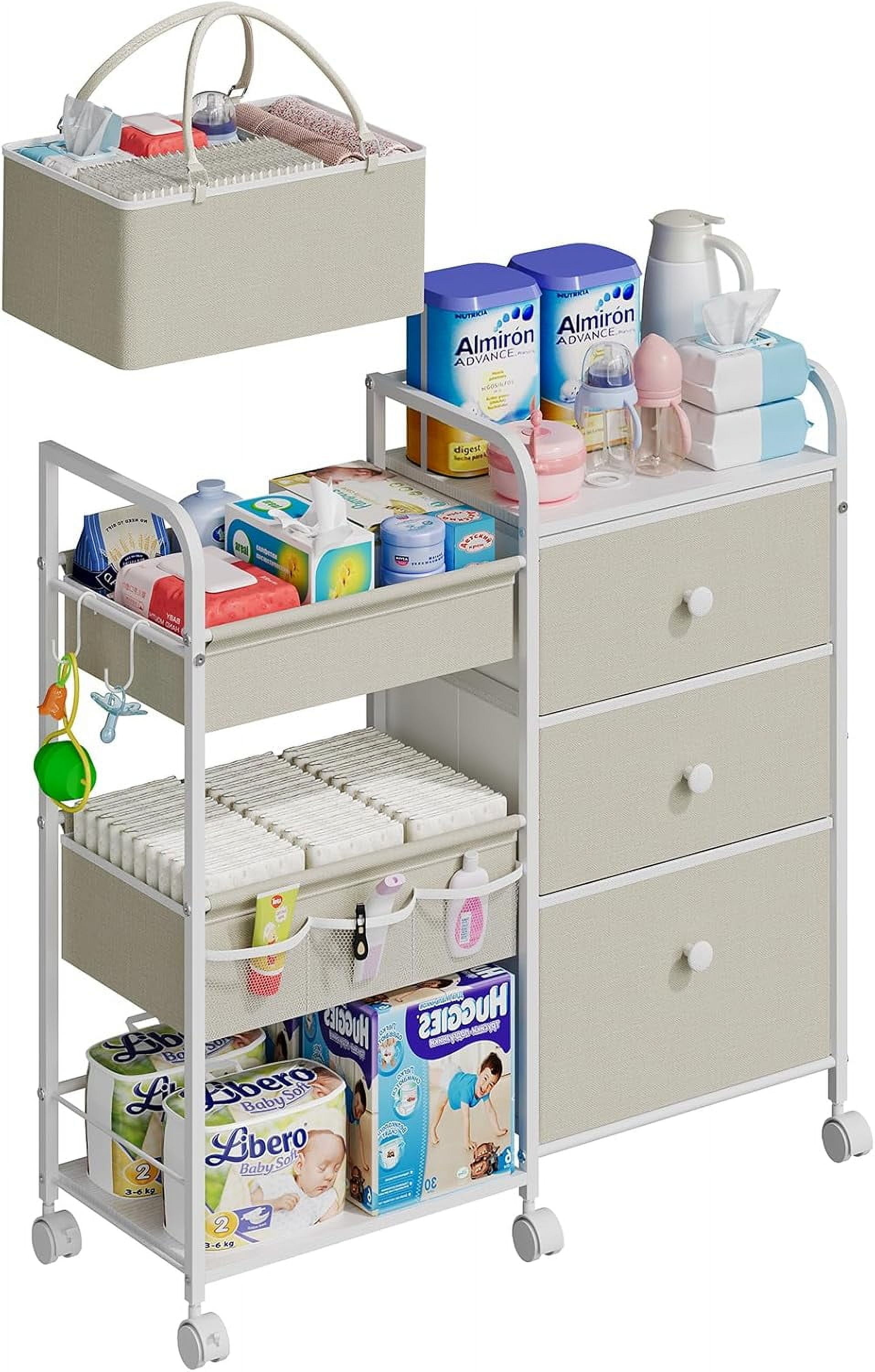 2In1 Baby Diaper Caddy Organizers and Storage, 3-Tier Rolling Diaper ...