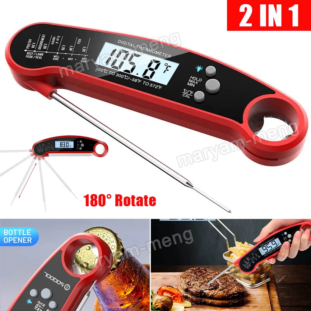 2In1 Instant Read Digital Meat Thermometer Bbq Cooking Tool With Bottle ...