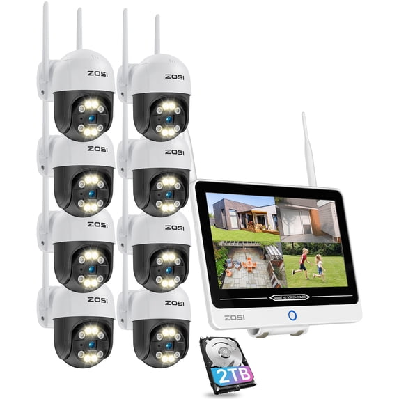 2K 3MP 8-Channel 2TB NVR Wireless Security Camera System with 8X 360 ...