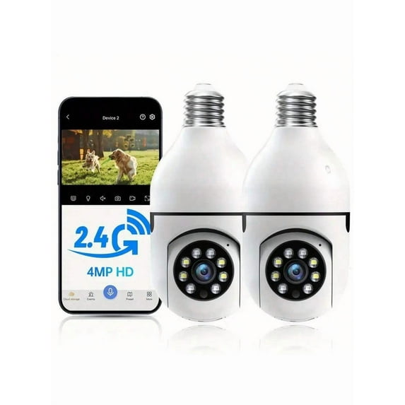 2K/3MP Light Bulb Security Camera - WiFi, 360° PTZ, Remote Voice ...