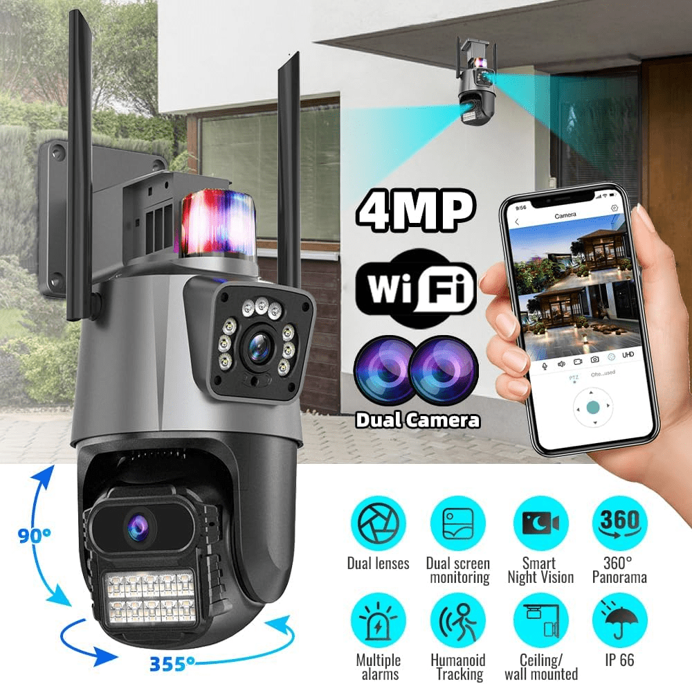 2K 4MP Dual-Lens Security Camera, Outdoor Cameras for Home Security ...