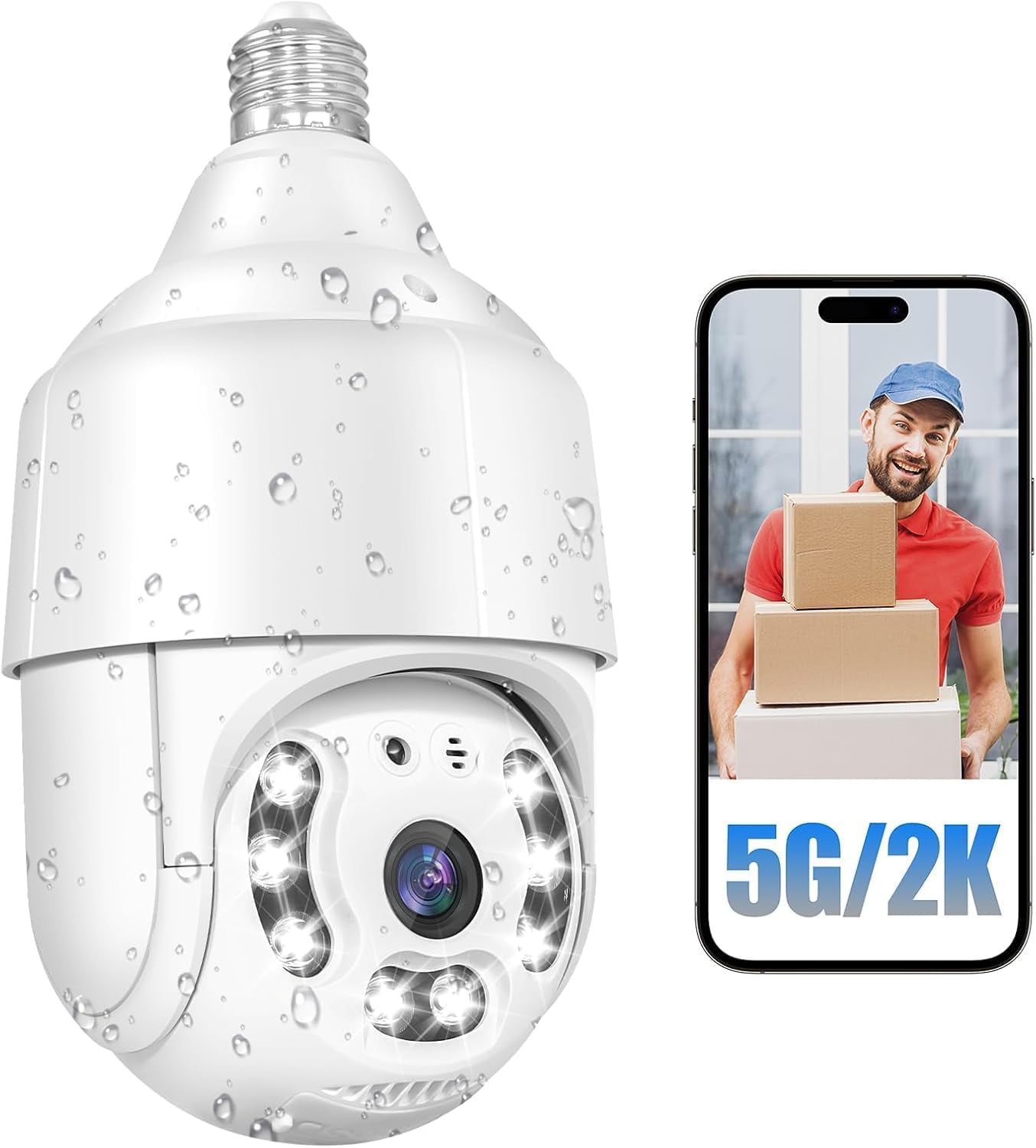 2K / 4MP Light Bulb Security Camera Outdoor Waterproof, 2.4GHz Wireless WiFi Light Socket Camera ...