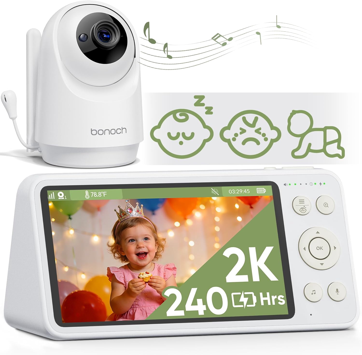 2K Baby Monitor with Camera and Audio, 5.5" Smart No WiFi Video Baby ...