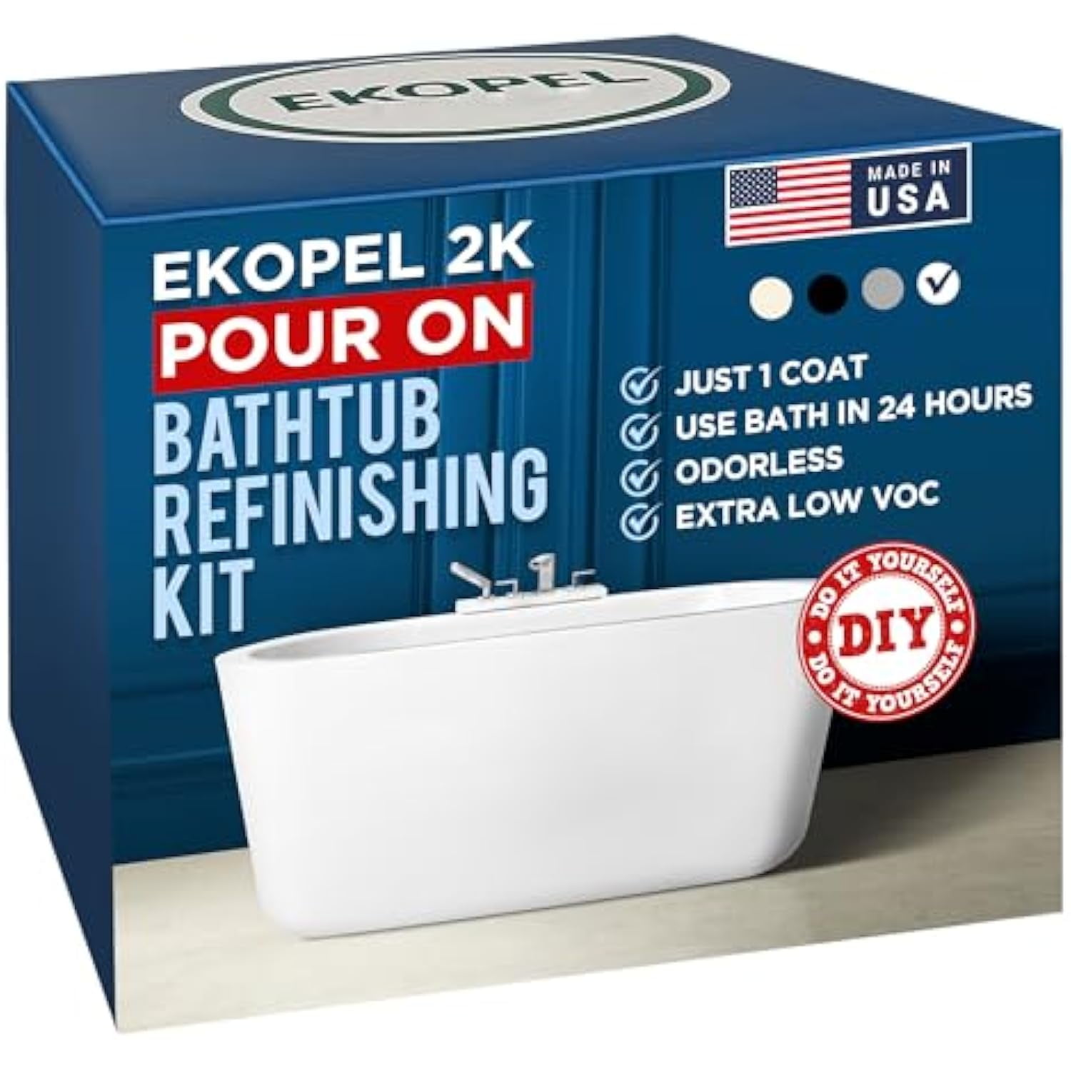 2K Bathtub Refinishing Kit - Pour On Bathtub Paint White Gloss Finish Kit, 1 Coat Odorless Sink ...