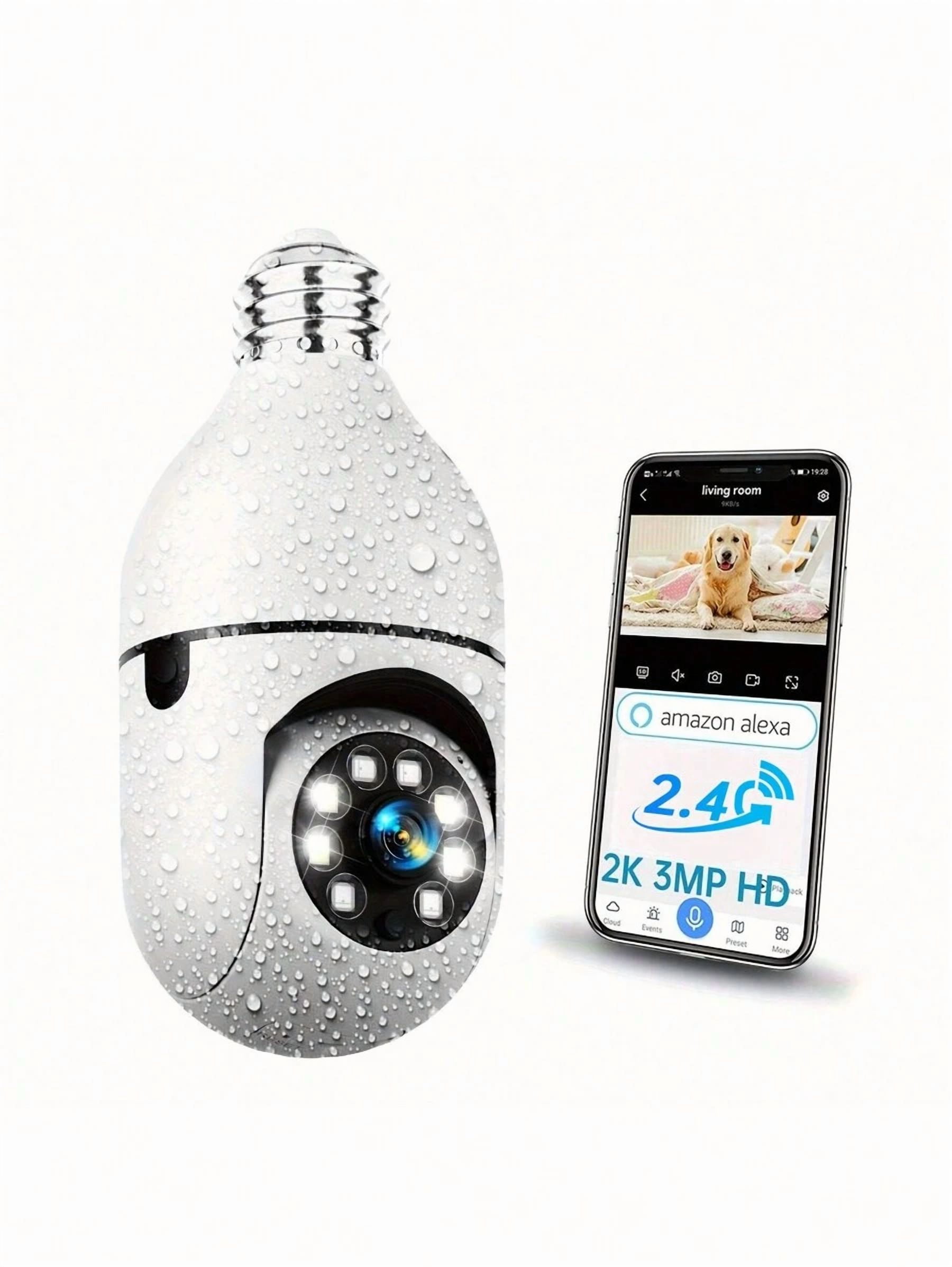 2K HD Light Bulb Security Camera - 360° PTZ, 2.4G/5G WiFi, 2-Way Audio ...