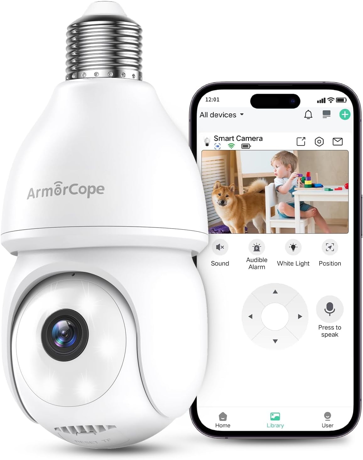 2K Light Bulb Security Camera, 360° Motion Tracking 2.4Ghz WiFi Camera ...