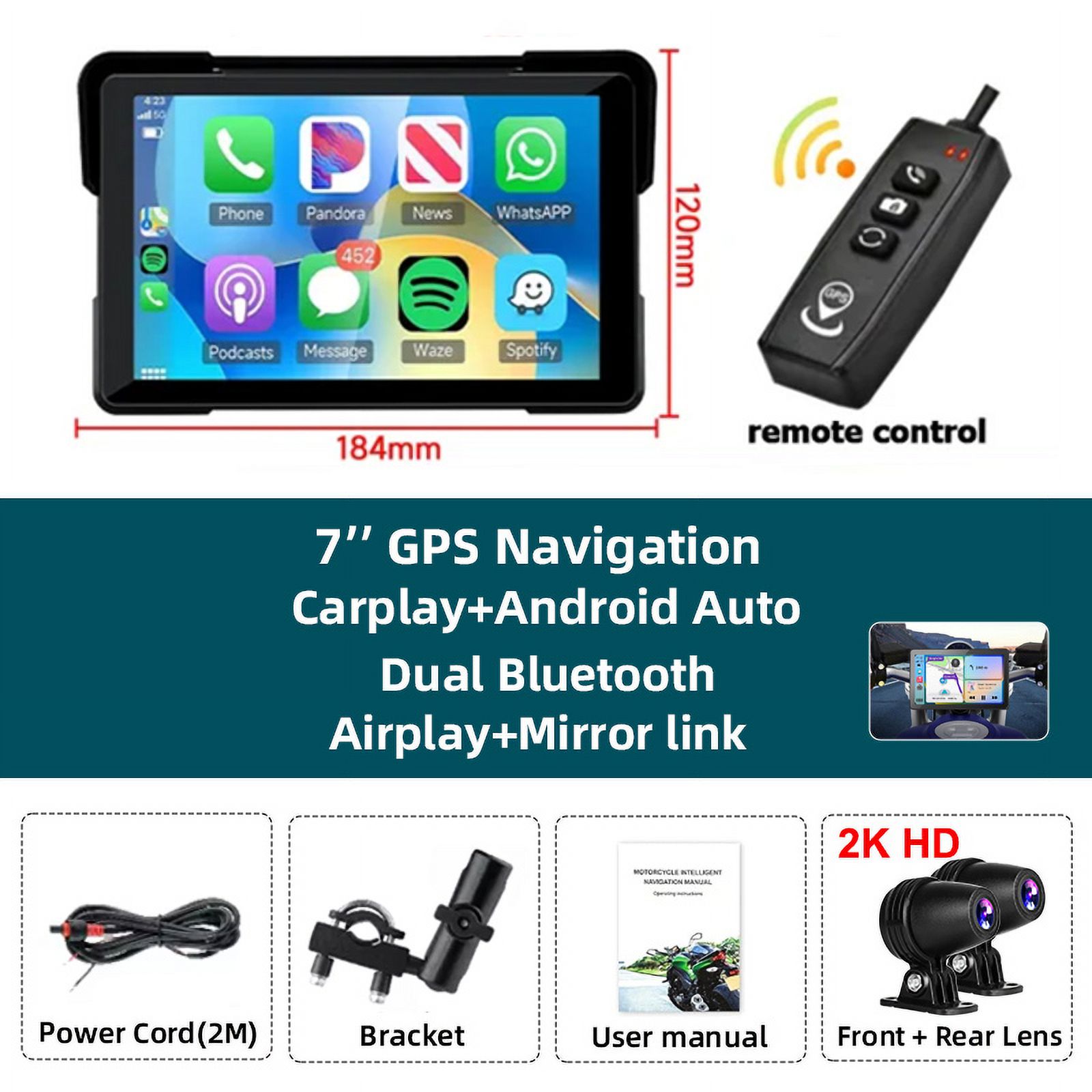 2K Motorcycle DVR Multimedia Player GPS Navigation Wireless Android ...