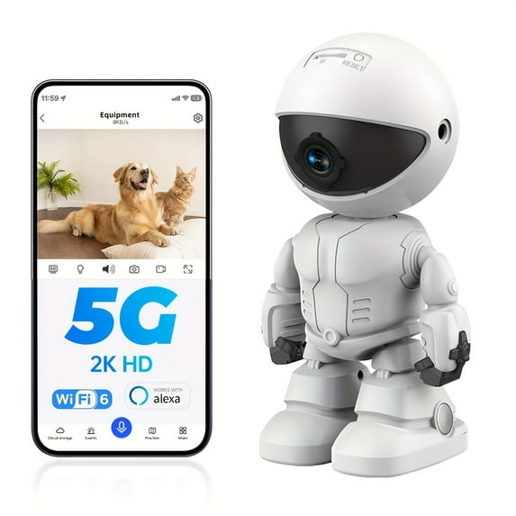2K PTZ Robot Indoor Security Camera 2.4G/5G WiFi 360° Pan Tilt Full ...