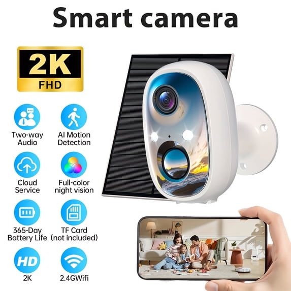 2K Solar-Powered Outdoor Wireless Security Camera: 2.4G WiFi, 5200mAh ...