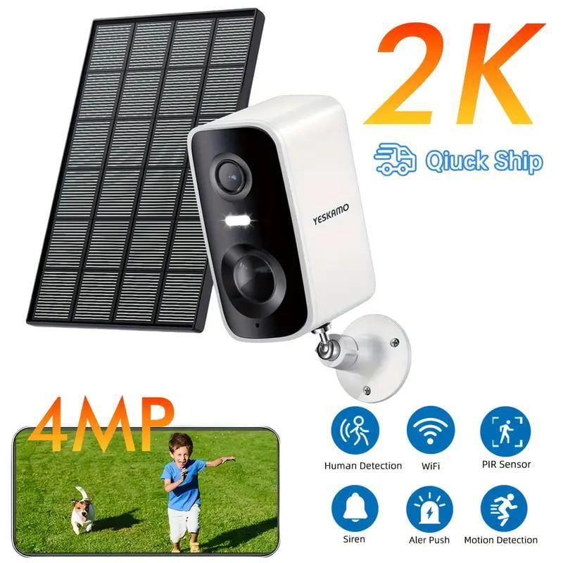 2K Solar Powered WiFi Security Camera Wireless Outdoor,Color Night ...
