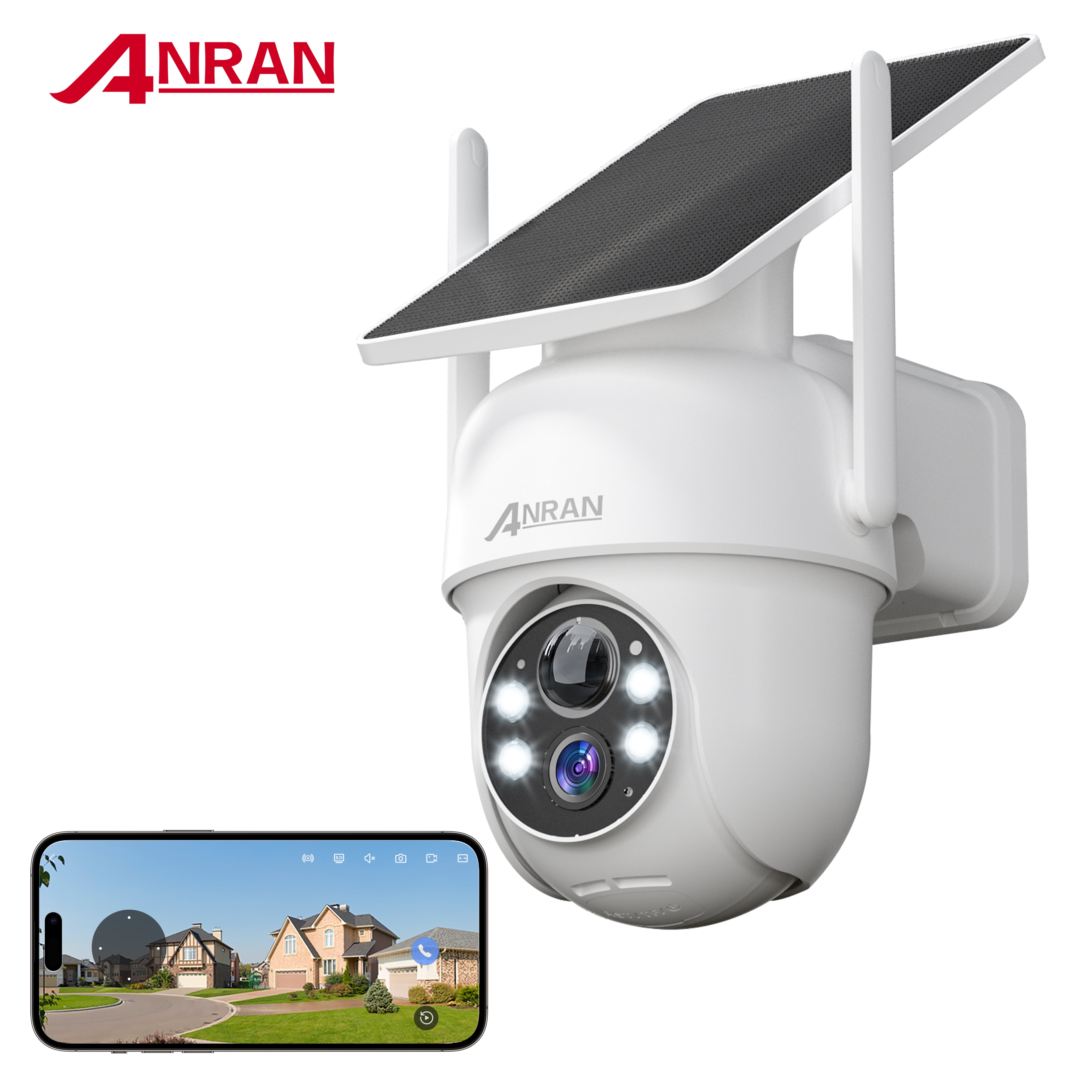 ANRAN 2K Solar Security Camera with Spotlight, WiFi, Smart Siren, Two ...
