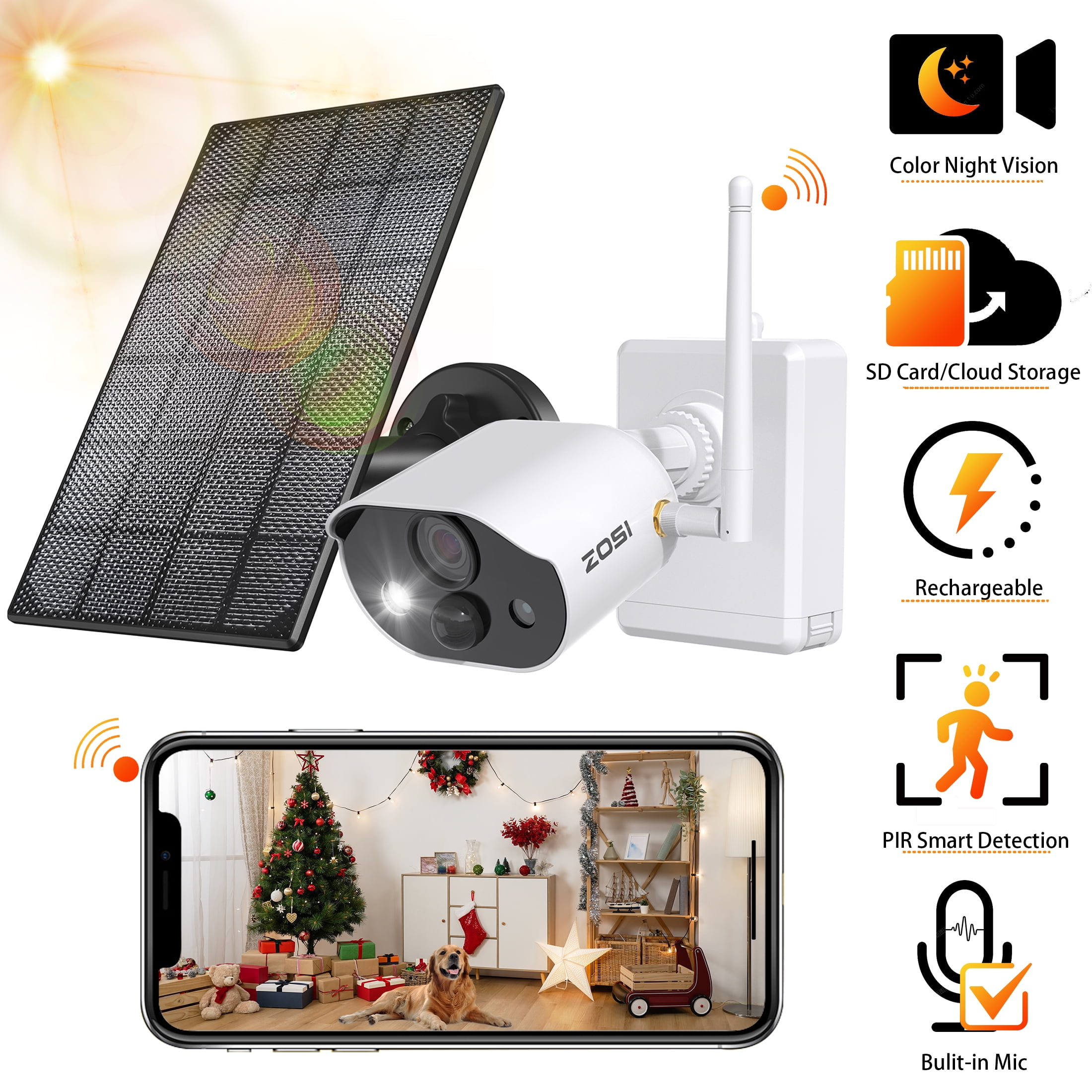 ZOSI 2K Solar Security Camera, Wireless Outdoor, Waterproof, Motion ...