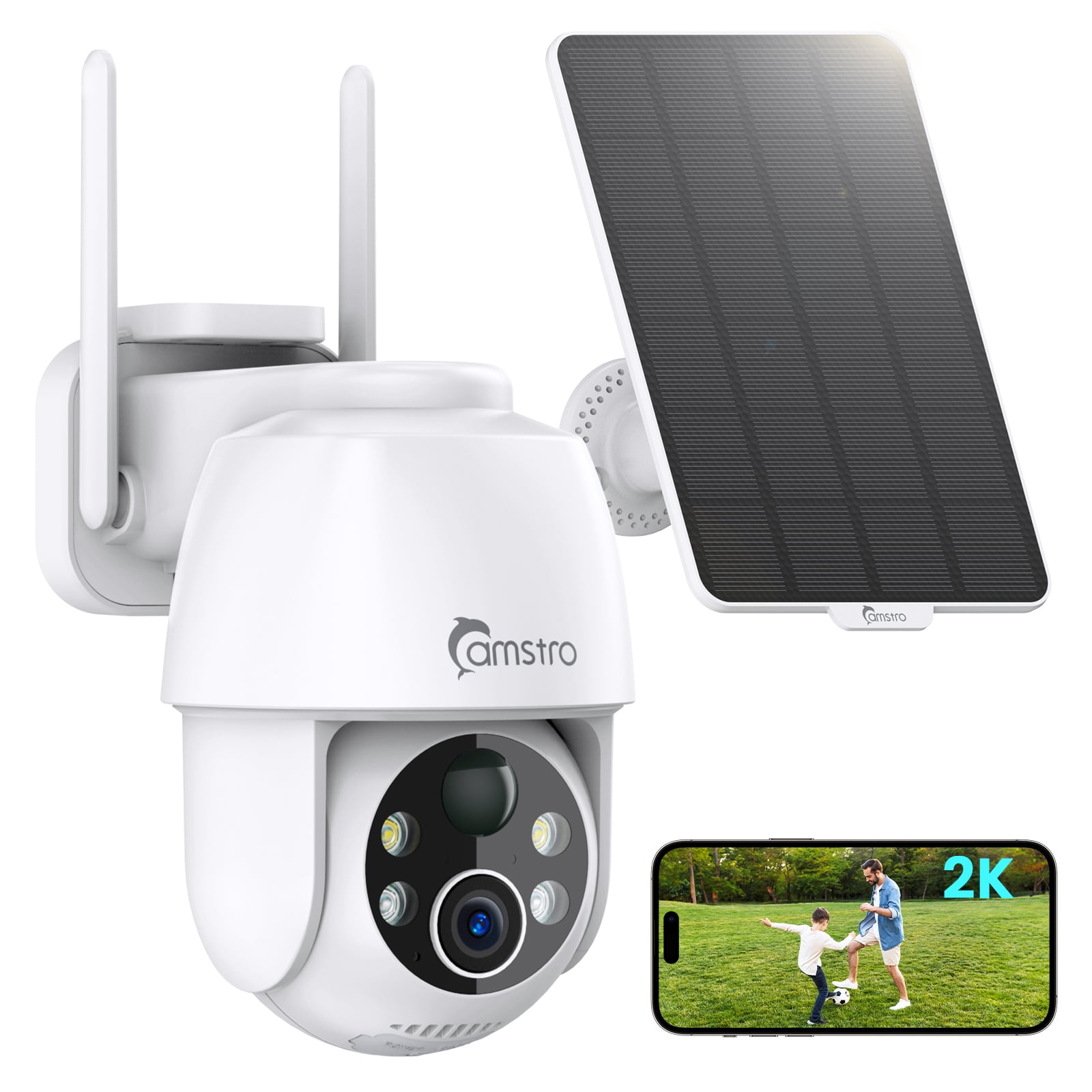 2K Solar Security Camera Wireless Outdoor,2.4G WiFi & 360˚ PTZ Battery ...
