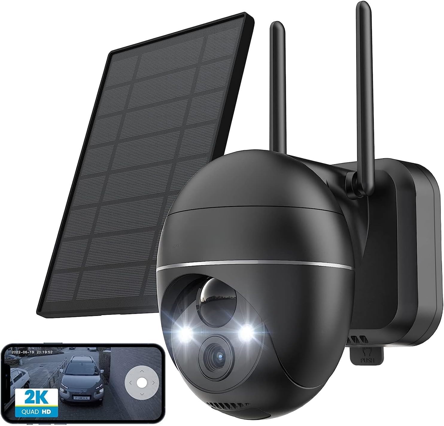 2K Solar Wireless Security Camera, 360 ° PTZ, Spotlight & Siren, PIR ...