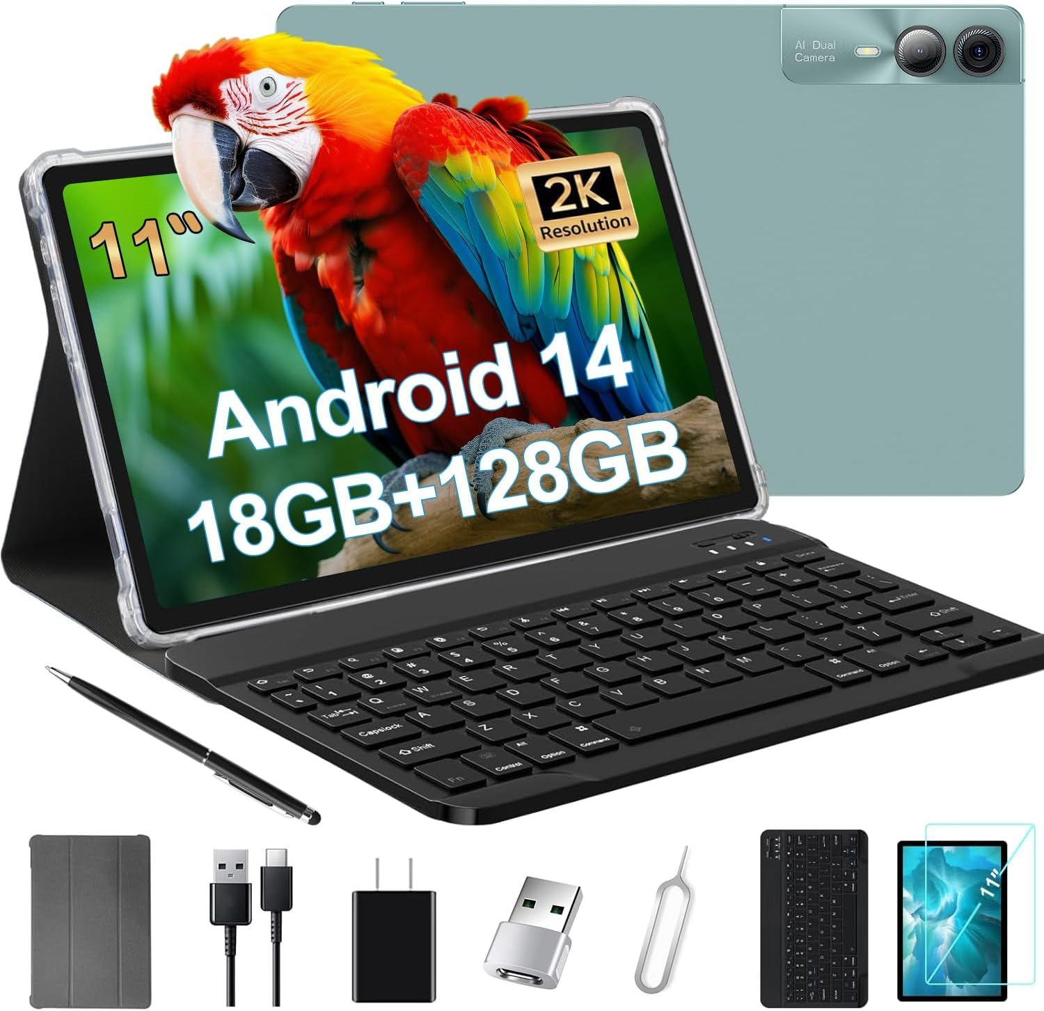 2K Vivid Tablet, Smooth HD 4K video 11" Android 14 Tablets, 18GB+128GB ...