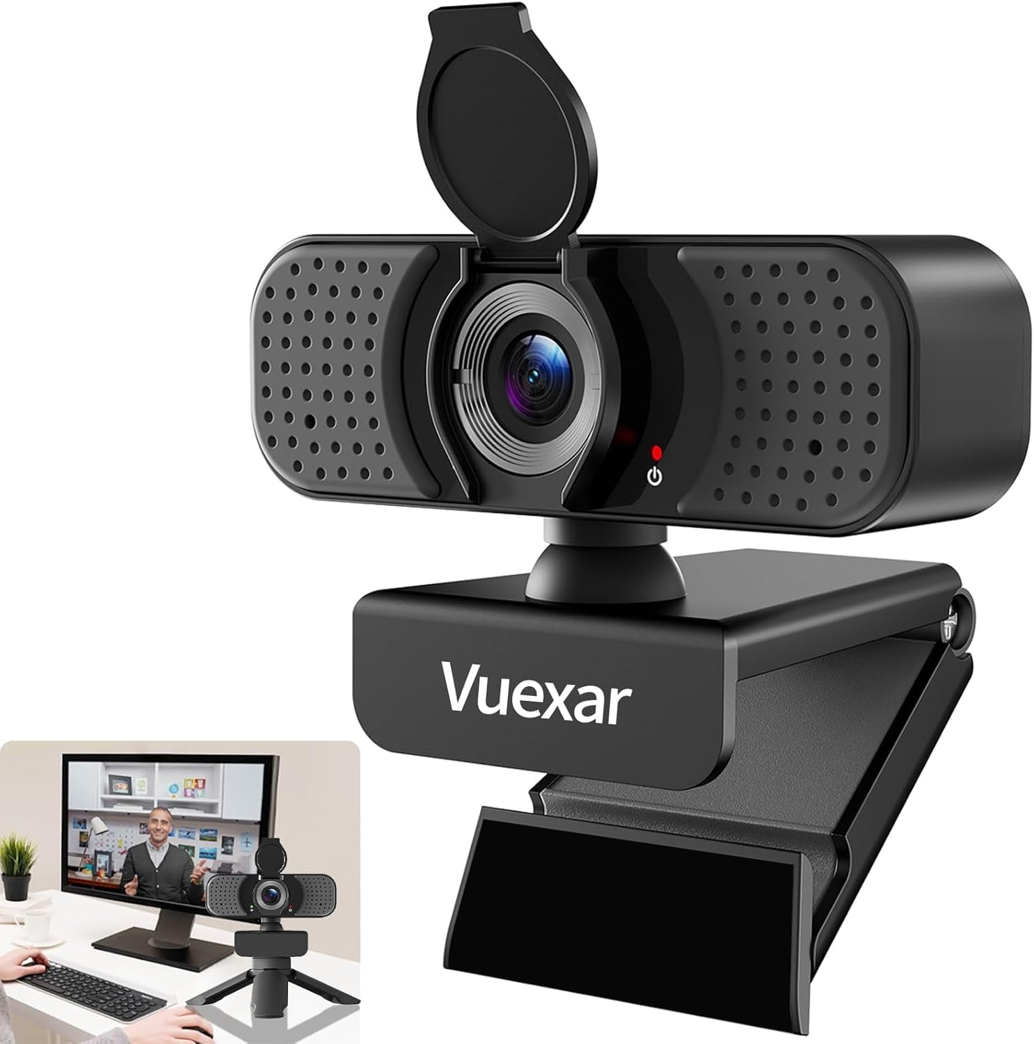 2K Webcam with Microphone, Web Camera withTripod, Dual Mics, Plug ...