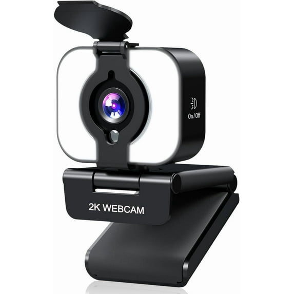 2K Webcam for PC, Web Camera with Microphone, Light, Privacy Cover ...