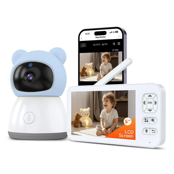2K WiFi Baby Monitor with 5'' 1080P Screen, Smart Baby Camera with App ...