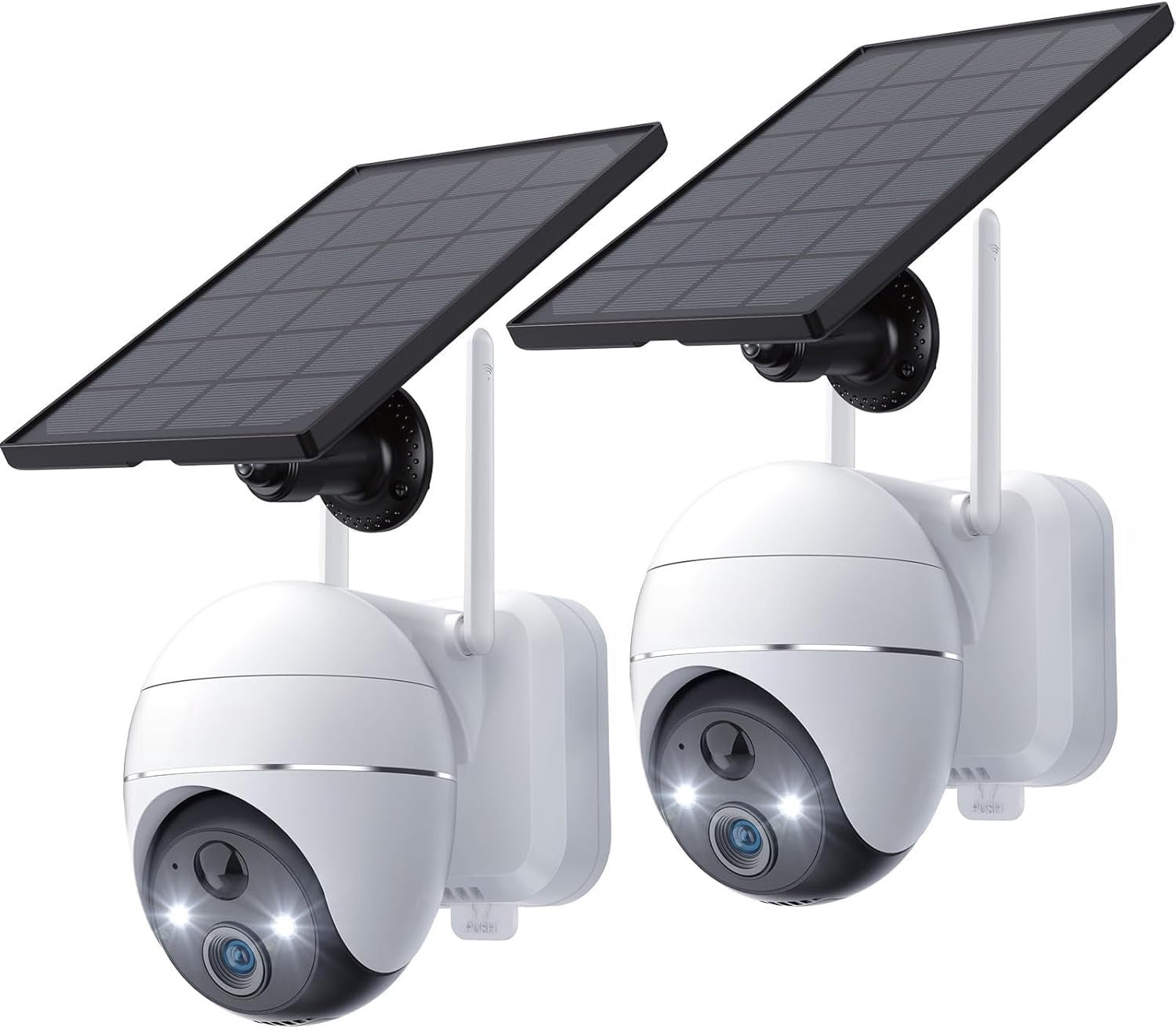 2K WiFi Outdoor Security Cameras, 360 ° PTZ, Solar/Battery Powered ...