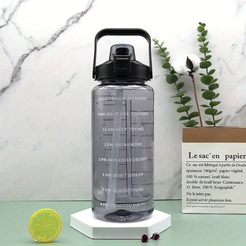 2L / 67.6OZ large capacity space cup with scale straw cup outdoor portable plastic water bottle ...