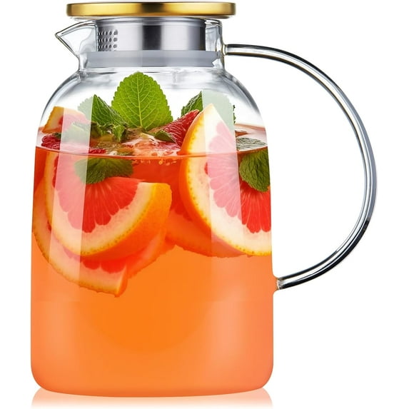 2L 68OZ Glass Pitcher with Lid and Spout, Water Jug, Glass Water ...
