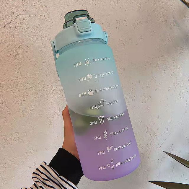 2L Capacity Couple Cup Straw Cup Time Scale Water Bottle Plastic Water ...