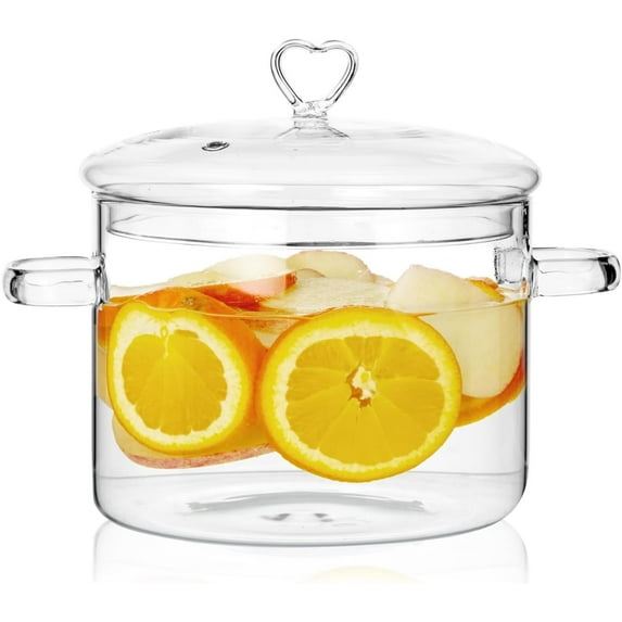 2L Clear Glass Cooking Pot with Heart Shape Lid,Simmer Pot for Stove ...