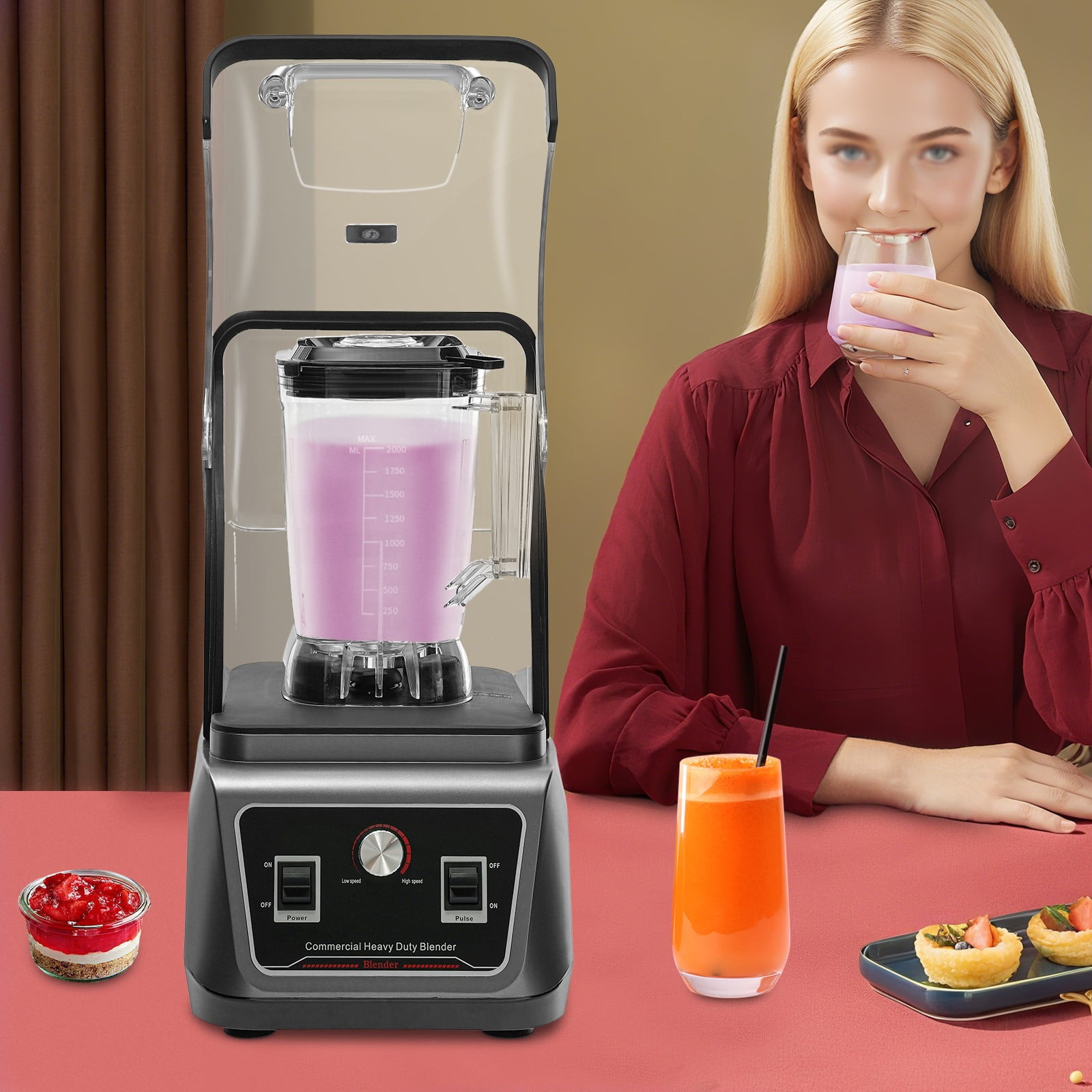 2L Commercial Fruit Juicer Smoothie Maker Mixer with Soundproof Cover ...
